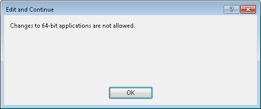 Edit and continue with 64-bit applications supported on Visual Studio ...